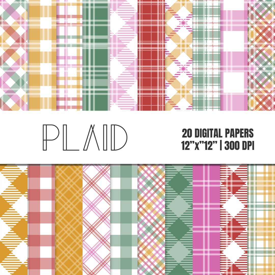 Yellow, Green, Pink Digital Paper | Plaid Paper | Plaid Patterns ...