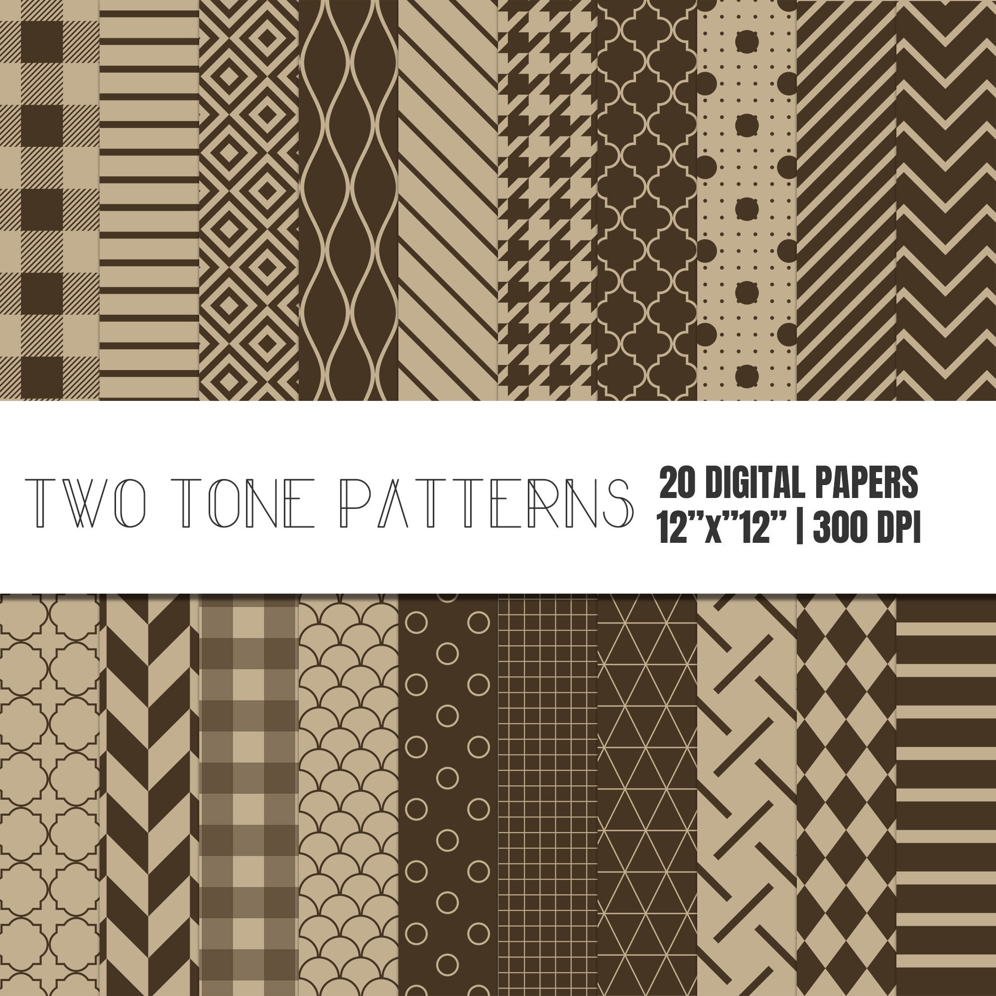 Brown Digital Paper | Two Tone Brown Paper | Geometric Patterns Digital ...