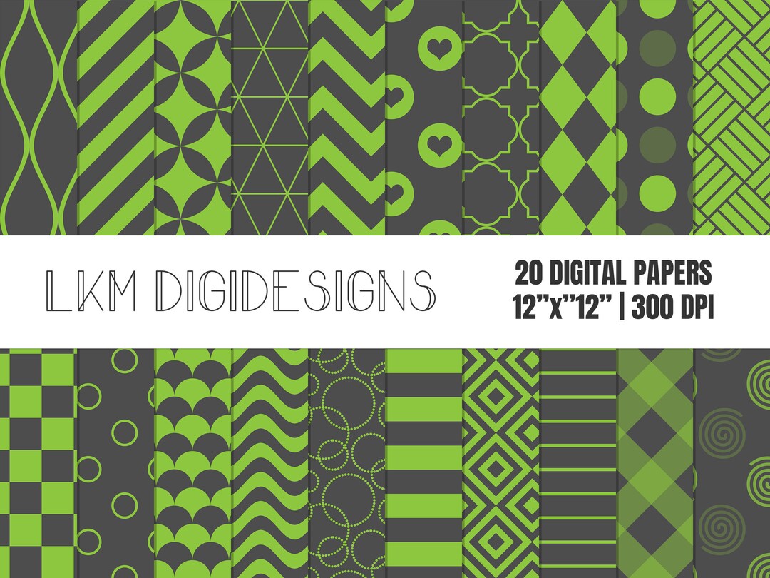 Elegant Gray and Green Digital Paper Set - Instant Download for ...