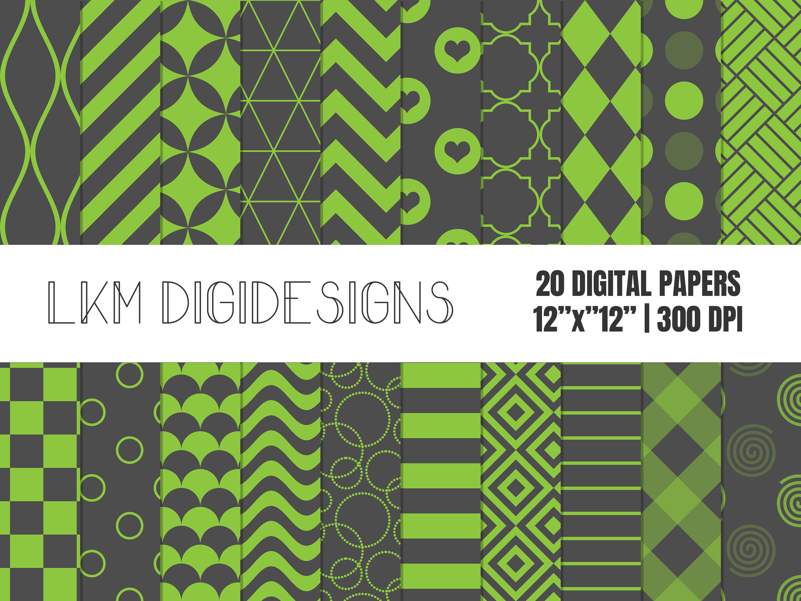 Elegant Gray and Green Digital Paper Set - Instant Download for ...