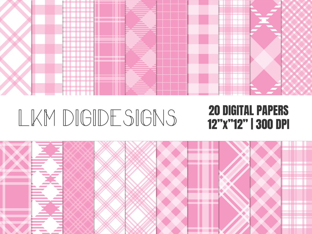 20 Pink Plaid Digital Scrapbook Papers | 12"x12" High-resolution Jpgs ...