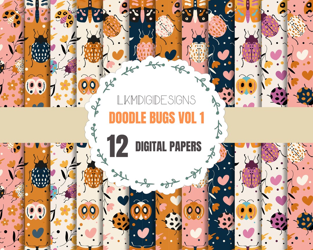 Whimsical Bug Patterns Digital Paper | Bug Patterns Paper | Bugs ...