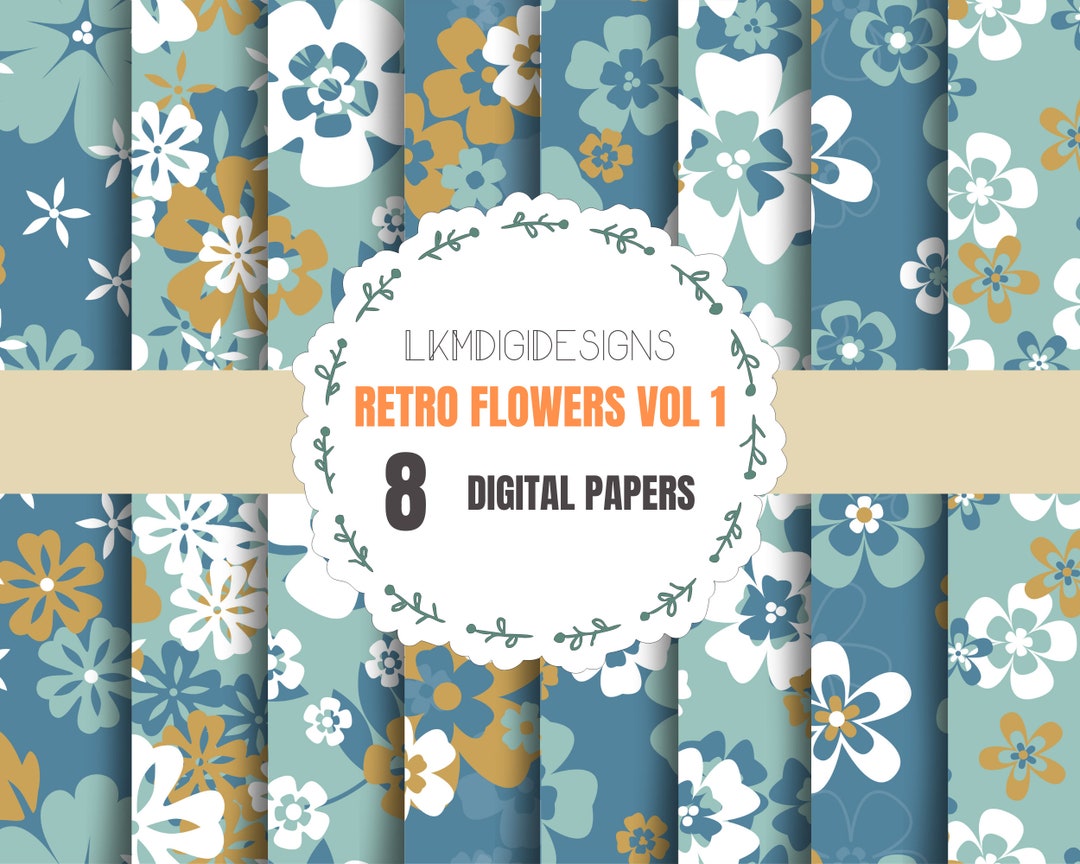 Floral Patterns Digital Paper | Flower Patterns Paper | Retro Floral ...