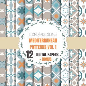 Mediterranean Tile Patterns Digital Paper | Seamless Geometric Designs ...