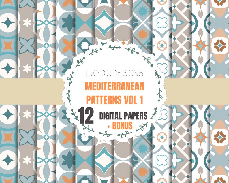 Mediterranean Tile Patterns Digital Paper | Seamless Geometric Designs ...