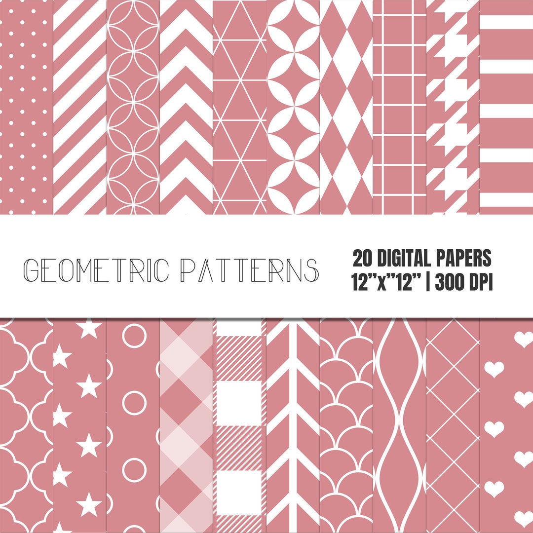 Dusty Rose Digital Paper | Pink Patterns Paper | Geometric Patterns ...