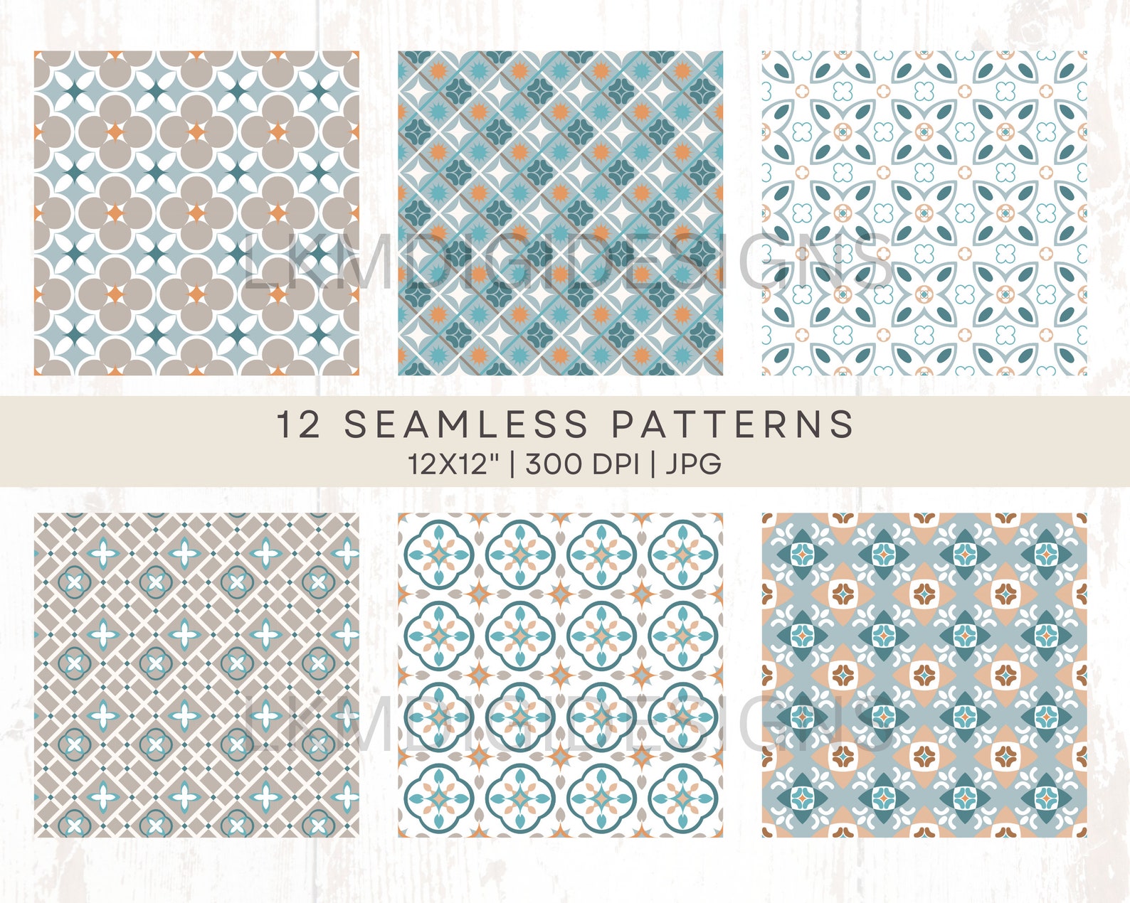Mediterranean Tile Patterns Digital Paper | Seamless Geometric Designs ...