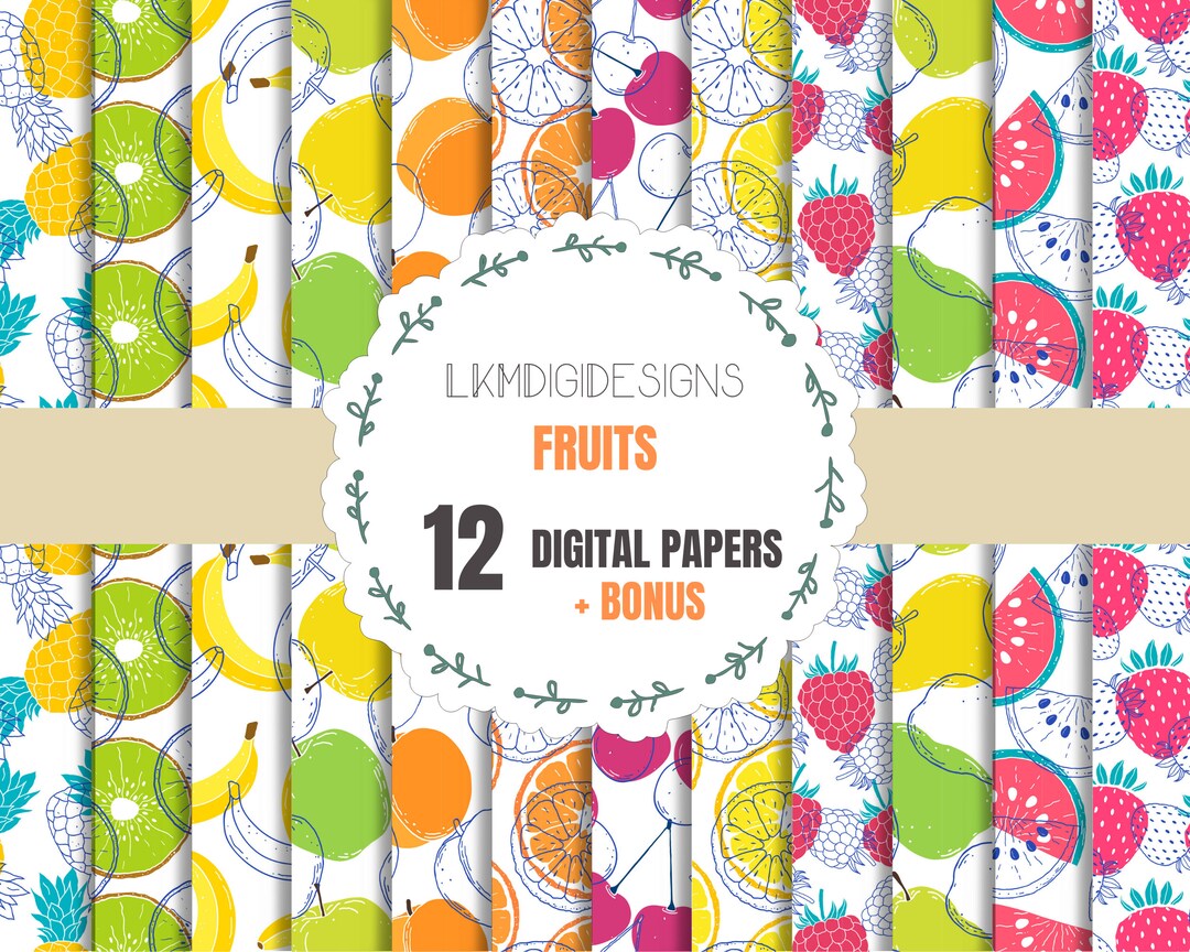 Fruit Patterns Digital Paper | Fruit Patterns Paper | Fruit Digital ...