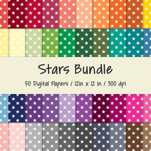 Rainbow Stars Digital Paper | 50 Solid Color Backgrounds (instant ...