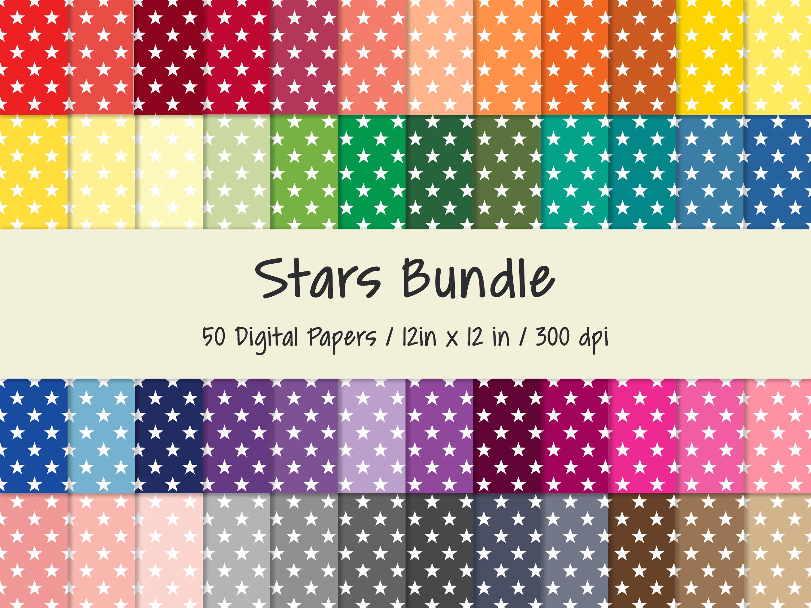 Rainbow Stars Digital Paper | 50 Solid Color Backgrounds (instant ...