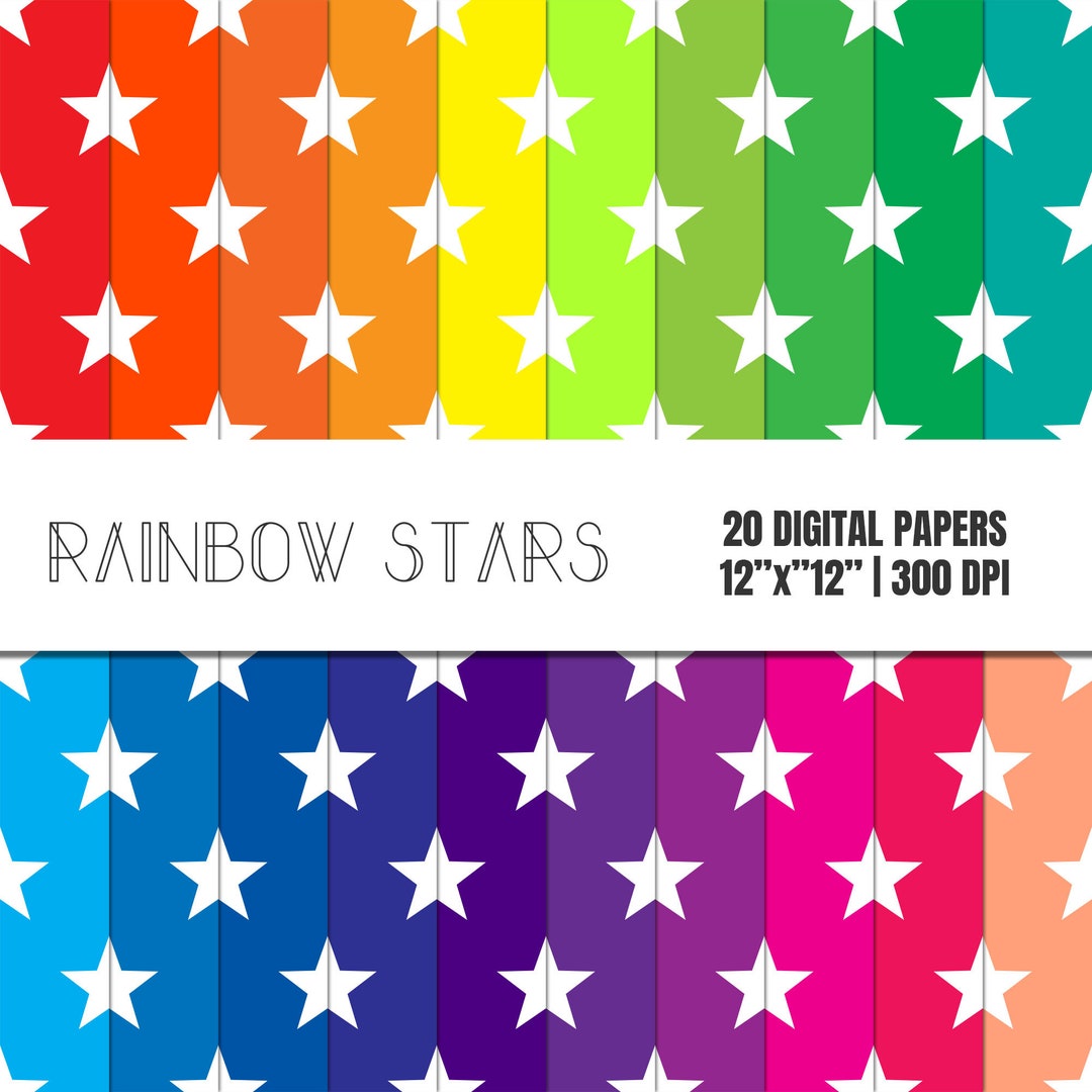 Rainbow Digital Paper | Rainbow Stars Paper | Stars Digital Paper Pack ...