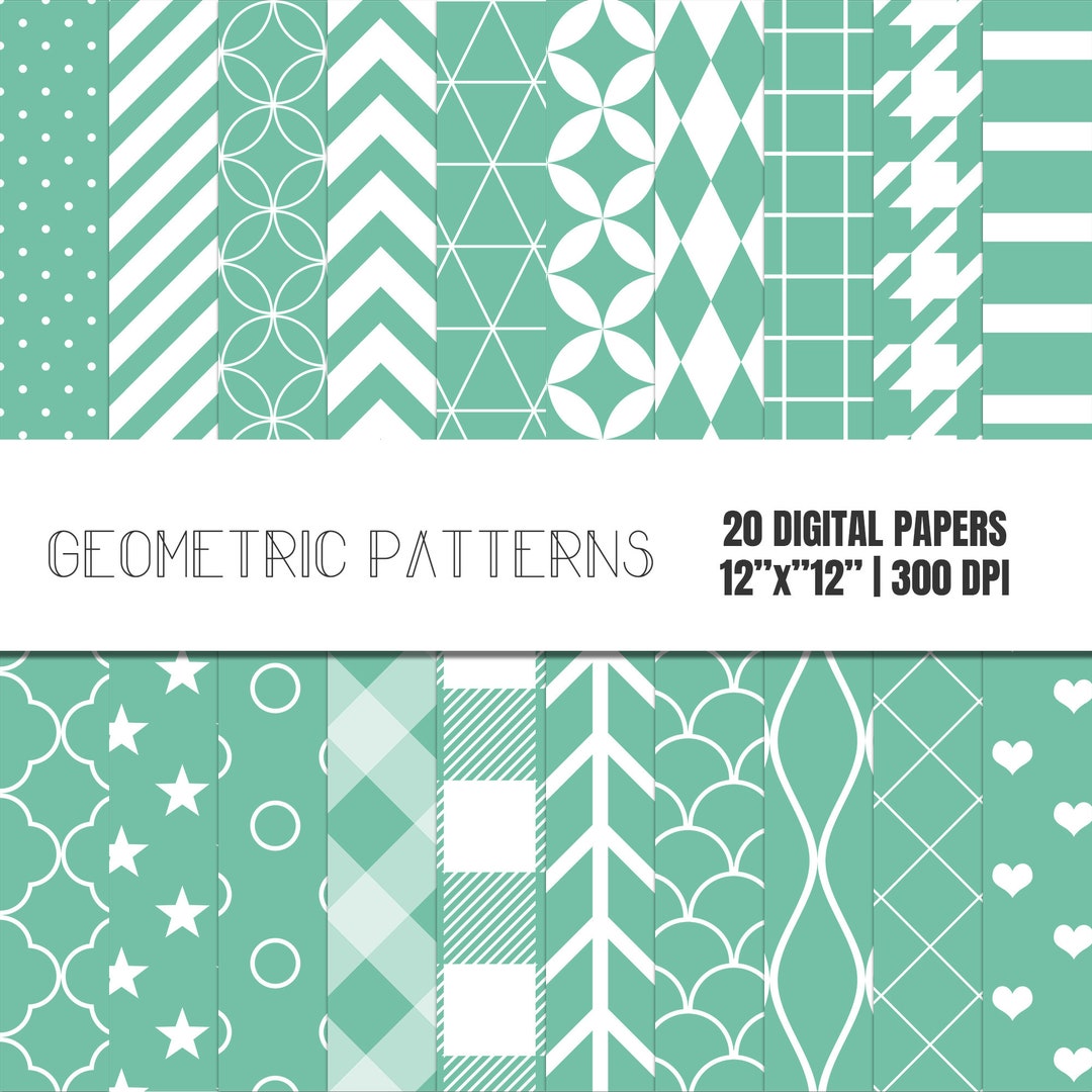 Mint Green Digital Paper | Mint Green Patterns Paper | Geometric ...