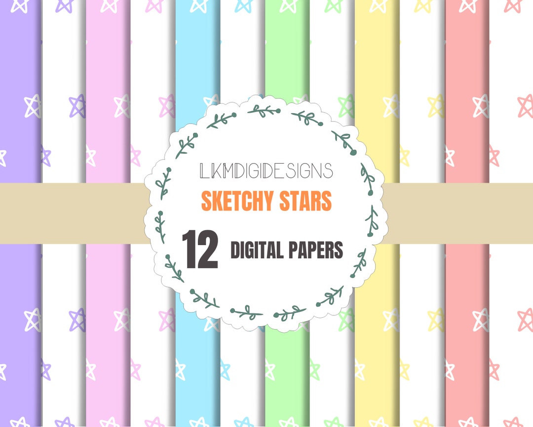 Sketchy Stars Patterns Digital Paper | Rainbow Paper | Rainbow Stars ...