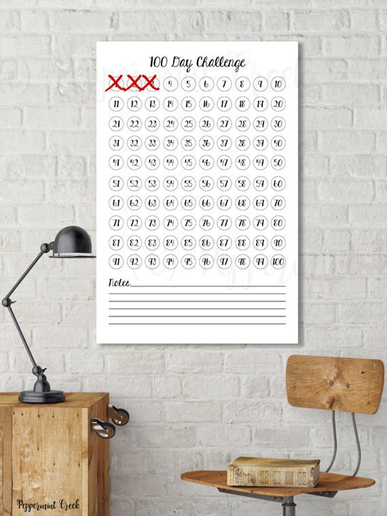 100 Day Challenge, One Hundred Days, Goals, Project Tracker, Wall Chart ...