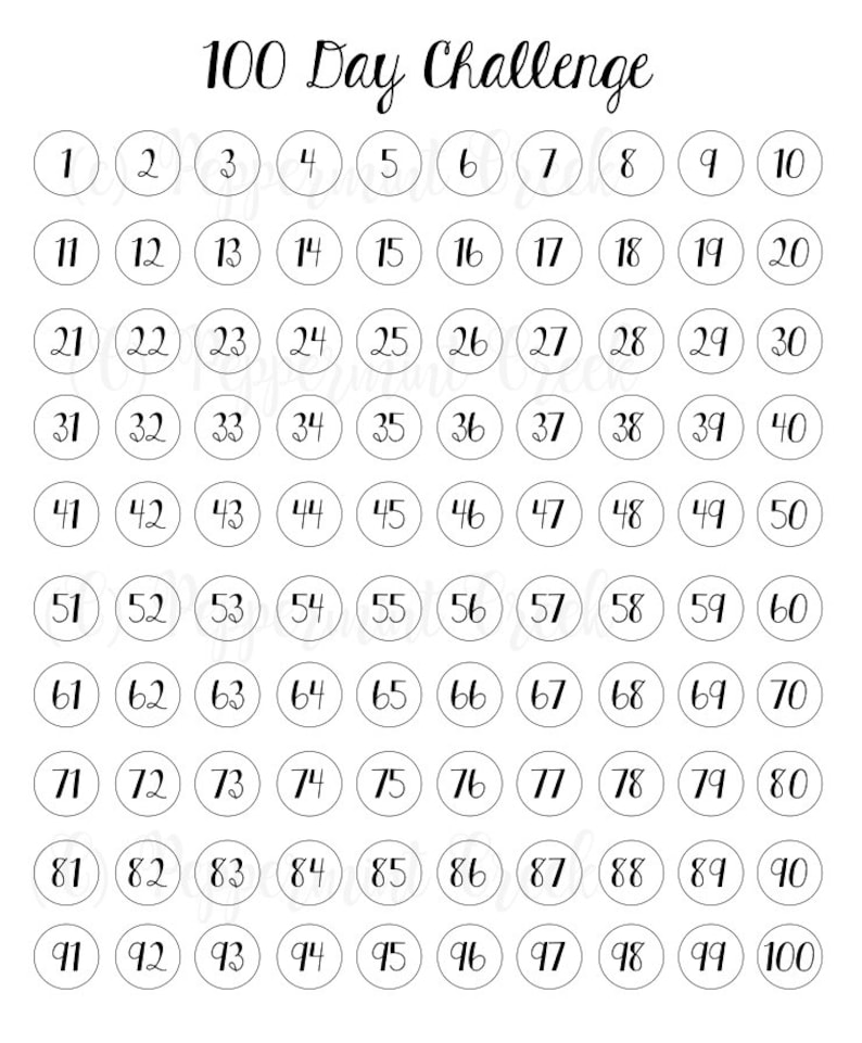 100 Day Challenge, One Hundred Days, Goals, Project Tracker, Wall Chart ...