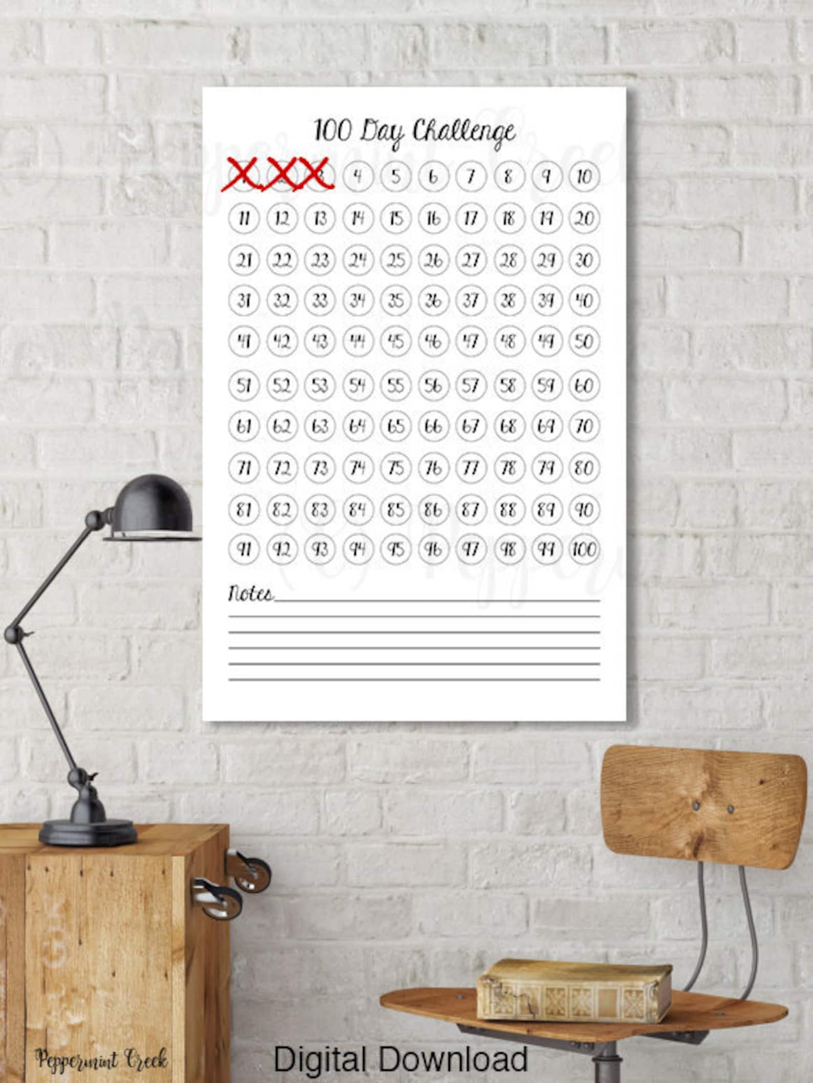 100 Day Challenge, Digital Download, Instant, One Hundred Days, Goal ...