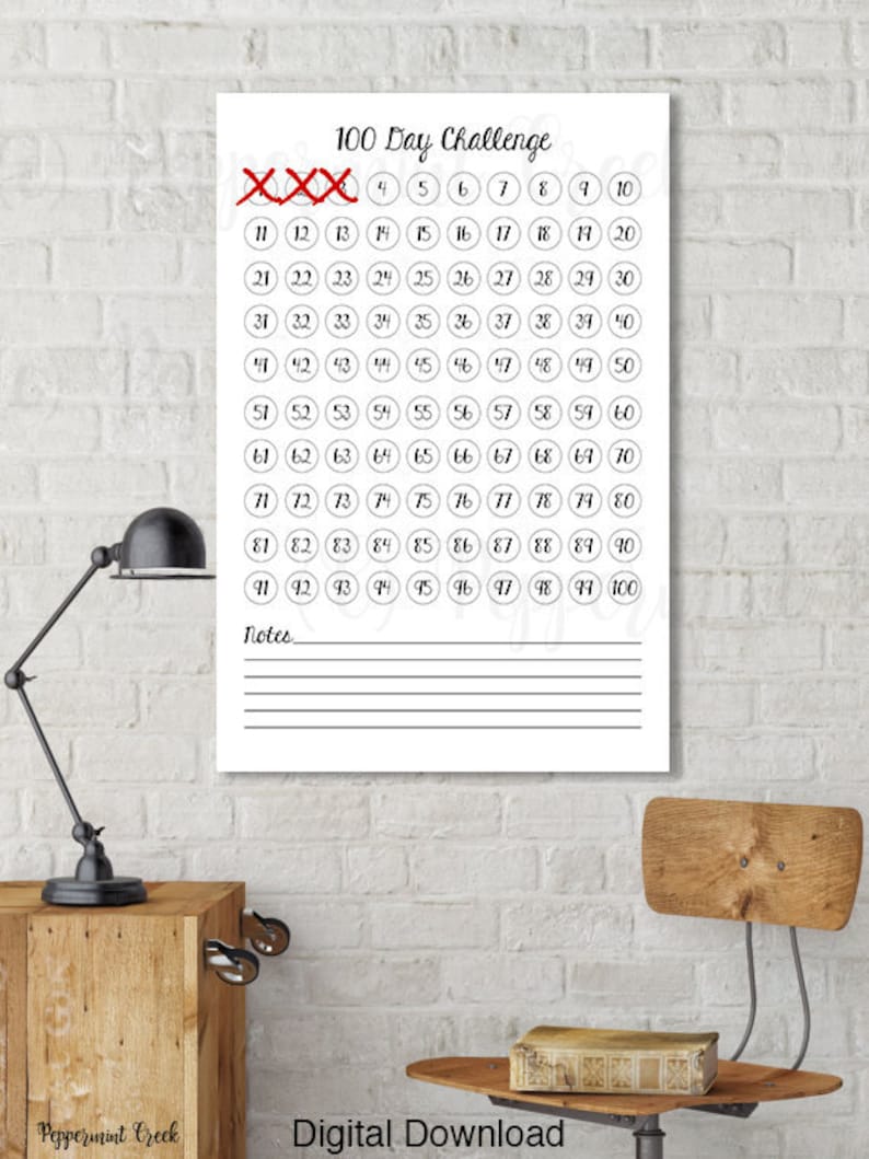 100 Day Challenge, Digital Download, Instant, One Hundred Days, Goal ...