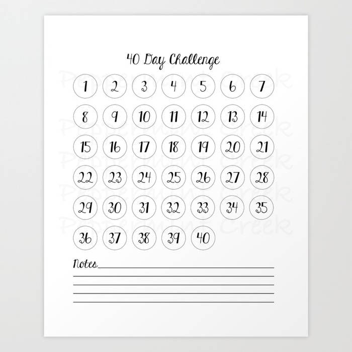 40 Day Challenge, Forty Days, Goals, Project Tracker, Wall Chart ...