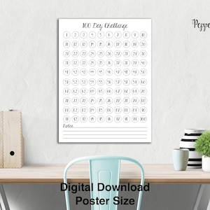 100 Day Challenge, Digital Download, Instant, One Hundred Days, Goal ...