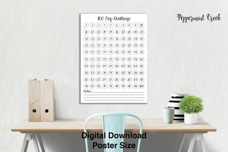 100 Day Challenge, Digital Download, Instant, One Hundred Days, Goal ...