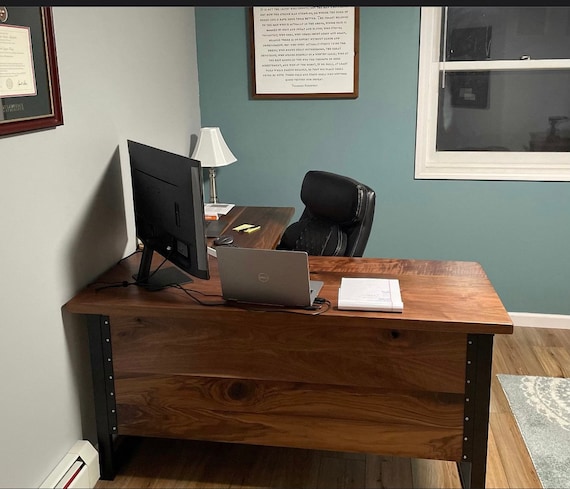 30 Wide Walnut L Shaped Desk With Wall side 1. Office Desk. Executive Desk. Hardwood Desk. Modern Desk. Corner Desk. Etsy