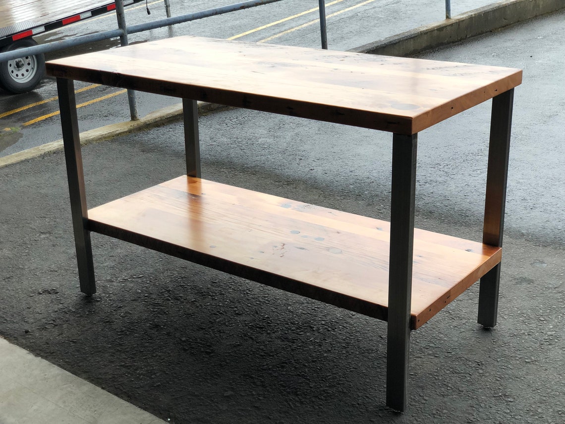 Reclaimed Wood Table With Shelf. Salvaged Table. Old Table. Industrial ...