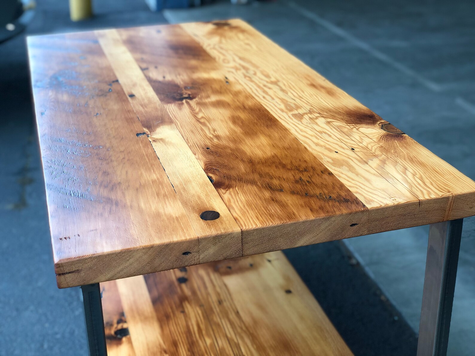 Reclaimed Wood Table With Shelf. Salvaged Table. Old Table. Industrial ...