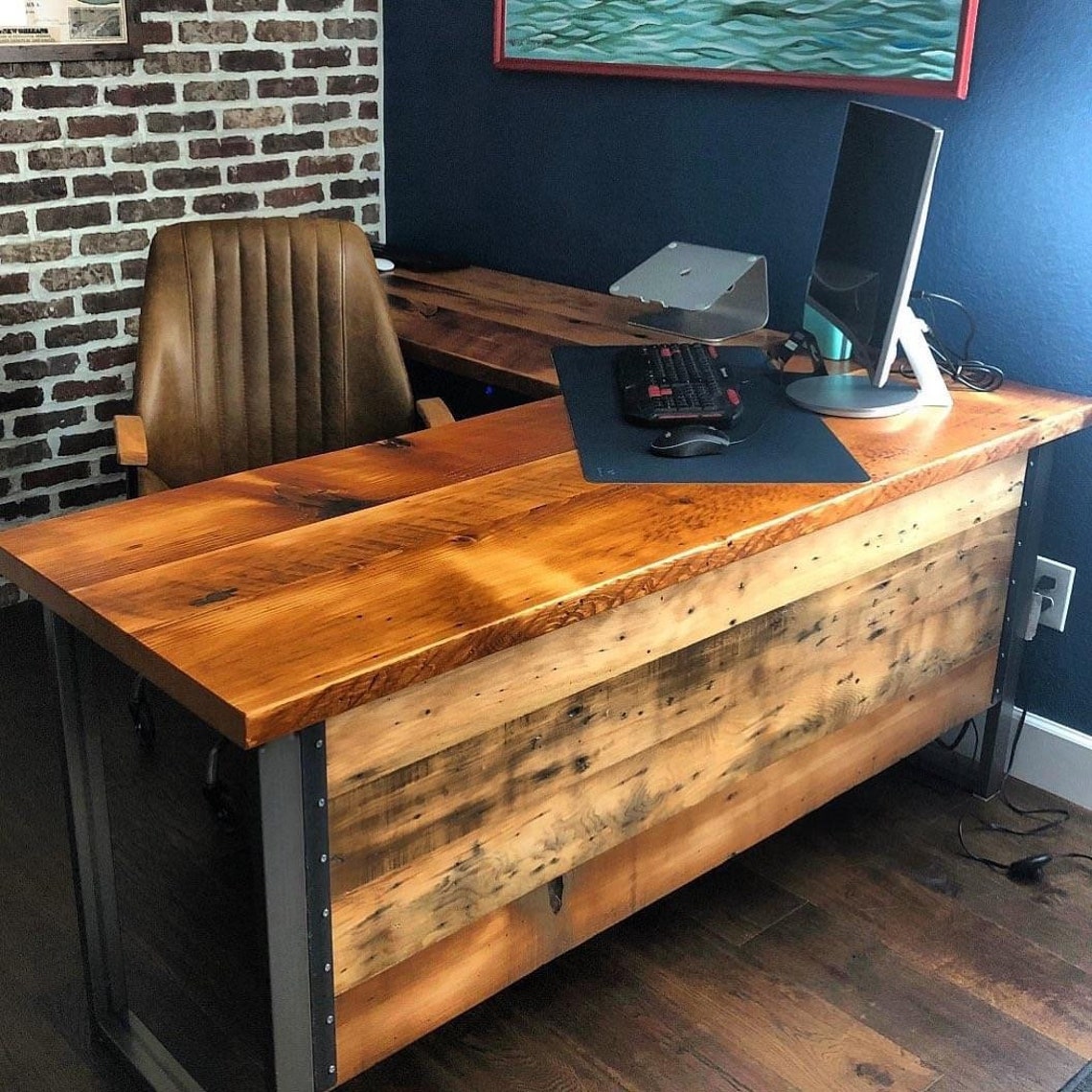 L Shaped Desk. Two Piece Desk. Desk With Privacy Wall side - Etsy