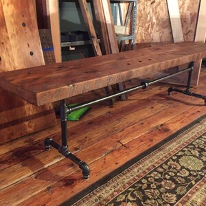 Reclaimed Wood Black Iron Pipe Bench. Industrial Bench. Wood and Steel ...