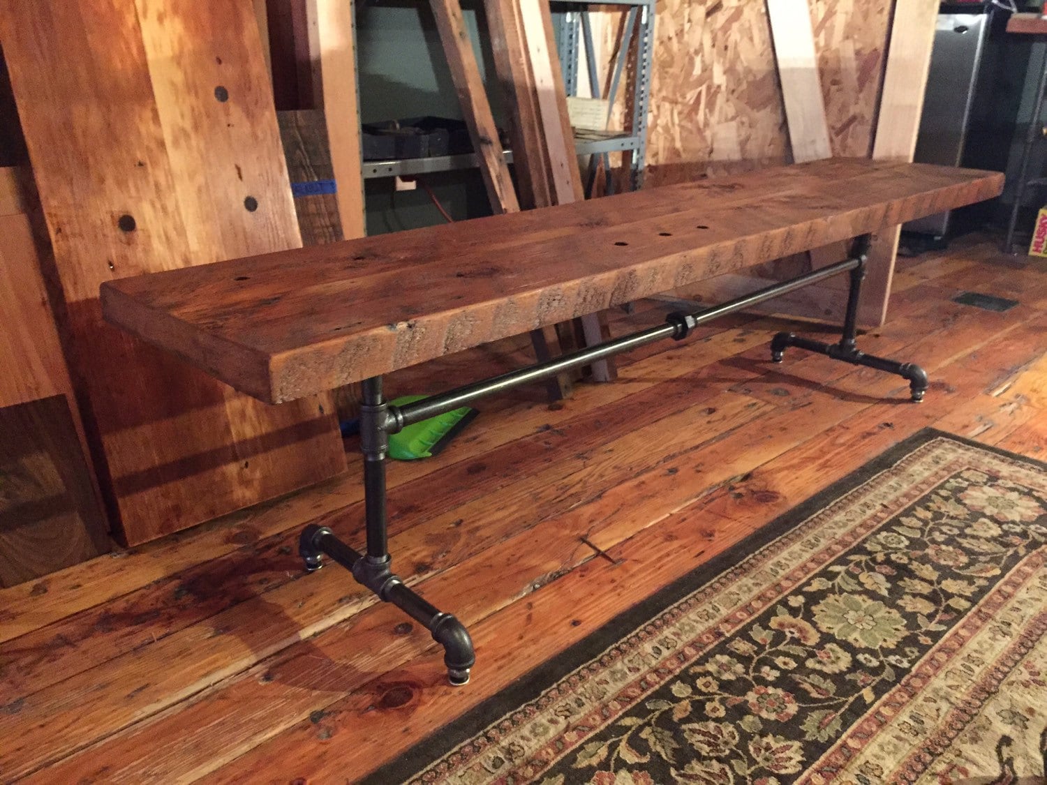 Reclaimed Wood Black Pipe Bench. Industrial Bench. Rustic Bench. Black ...
