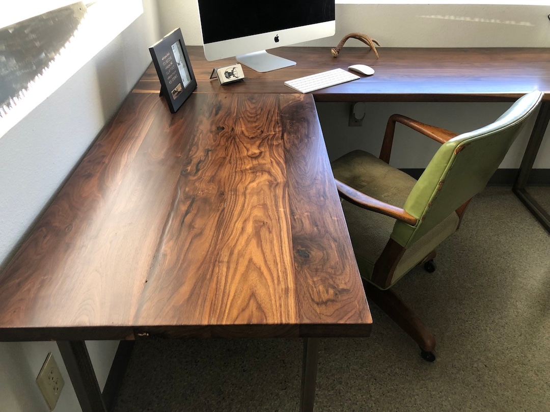 Walnut L Shaped Desk. Modern Office Desk. Solid Wood Desk. Executive ...