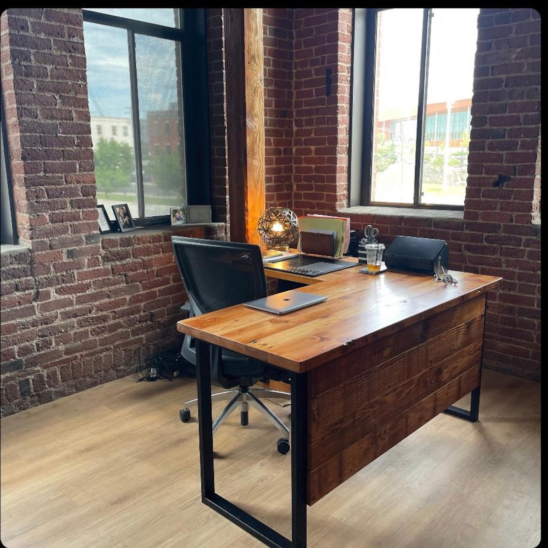 L Shaped Desk. Two Piece Desk. Desk With Privacy Wall. Industrial ...
