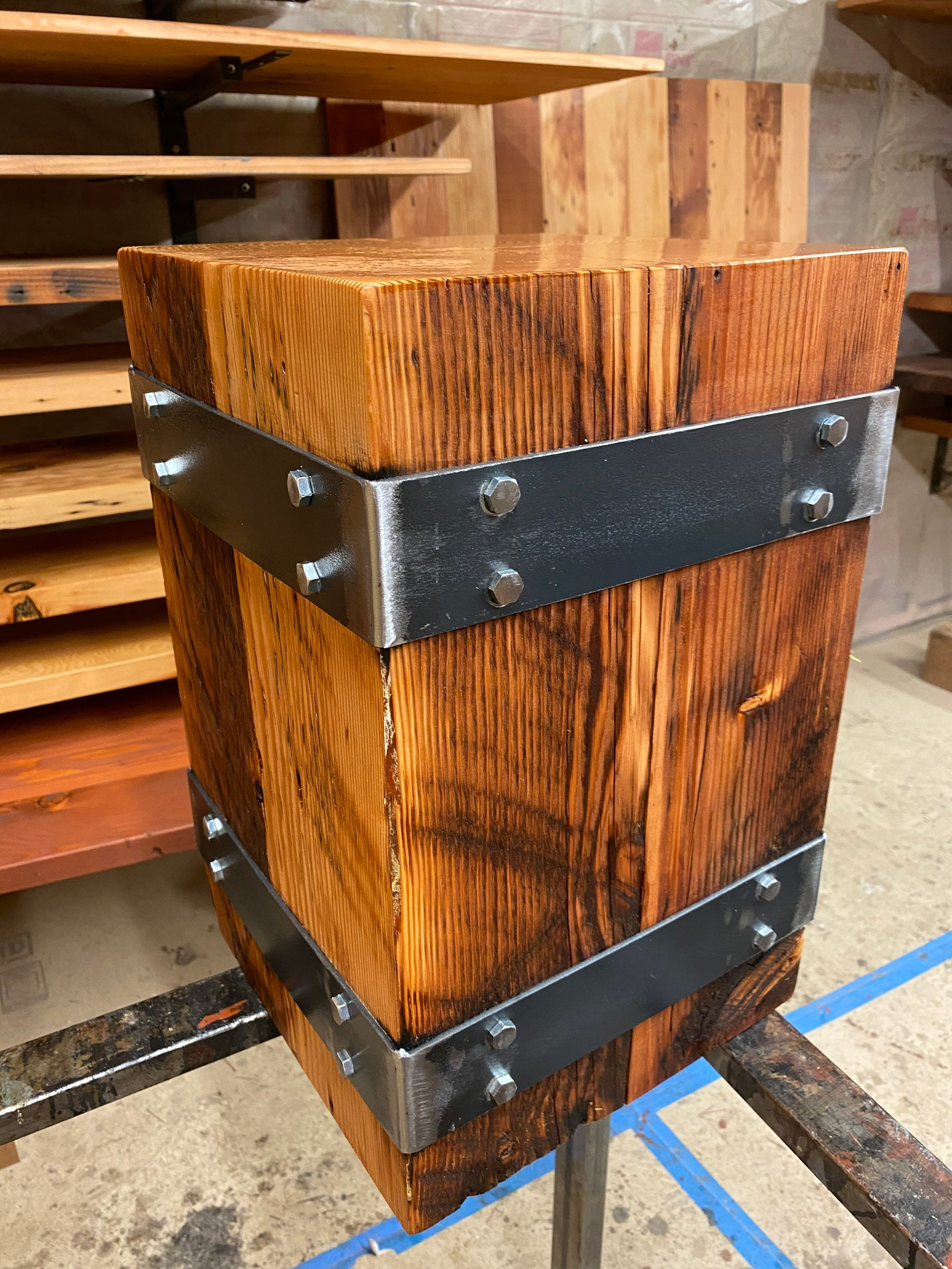 Industrial Nightstand. End Table. Beam End Table. Steel and Wood End ...