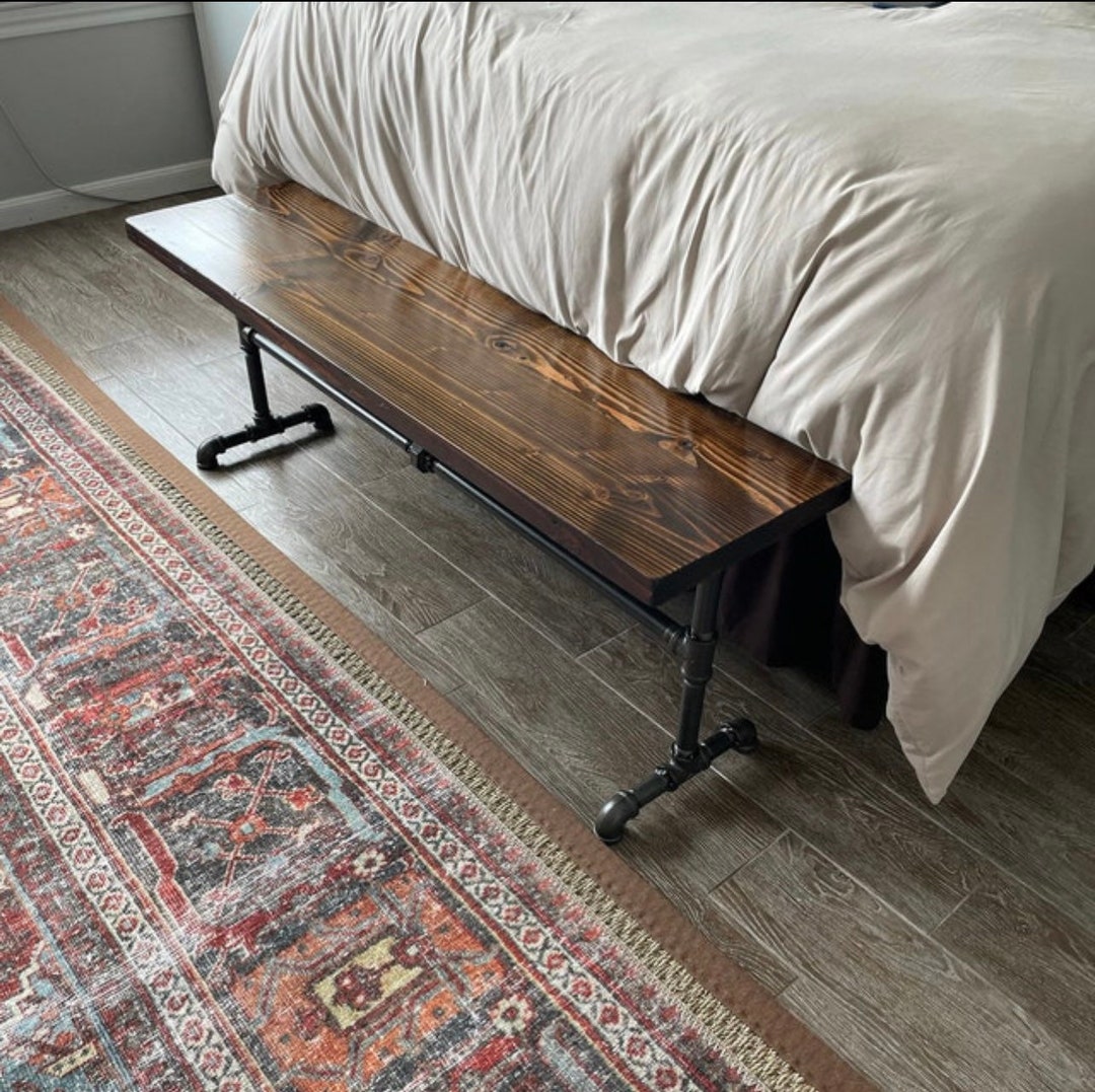 Reclaimed Wood Black Iron Pipe Bench. Industrial Bench. Wood and Steel ...