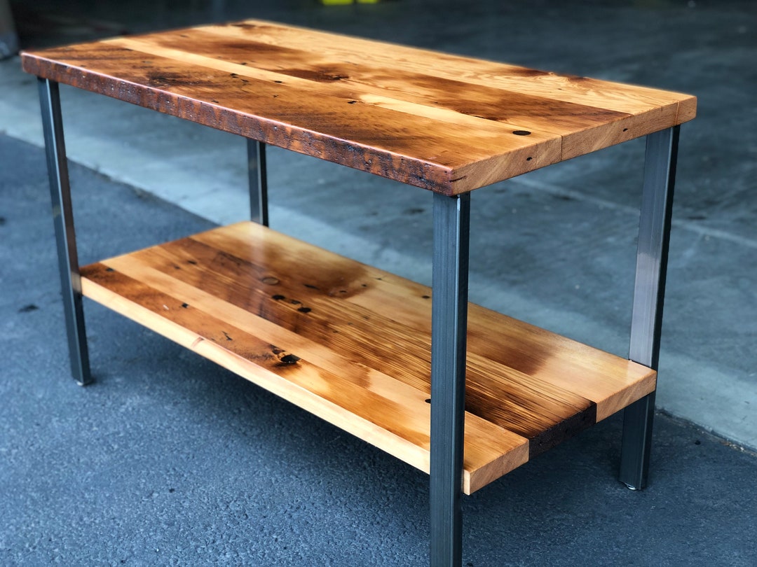 Reclaimed Wood Table With Shelf. Salvaged Table. Old Table. Industrial ...