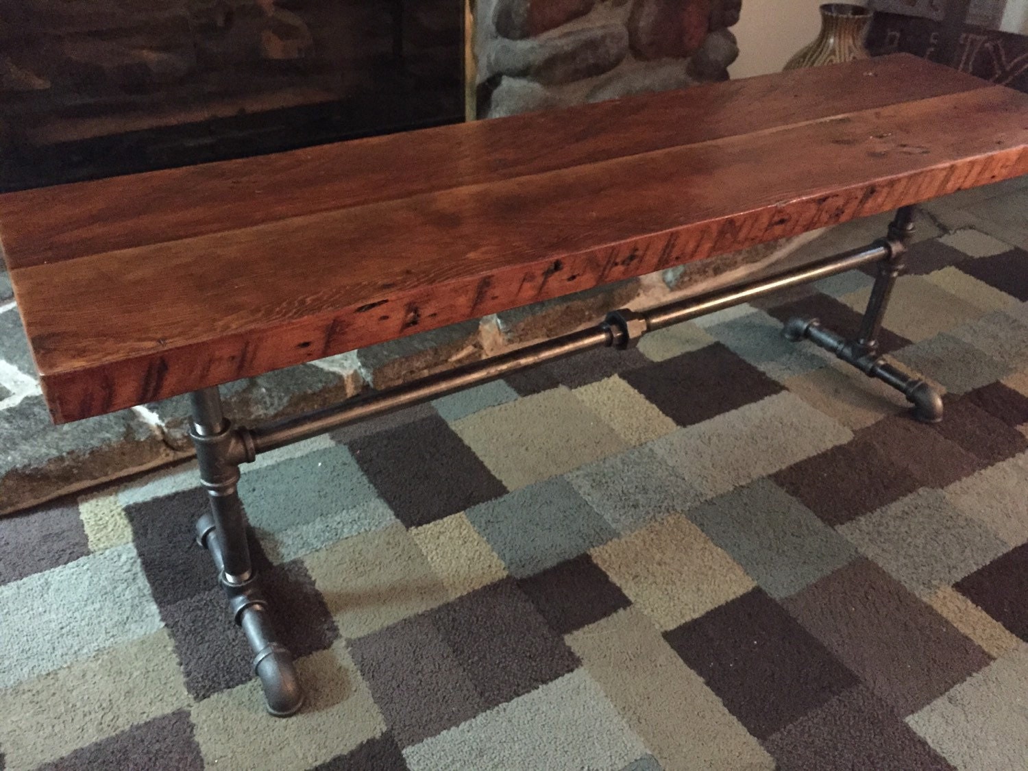 Reclaimed Wood Black Pipe Bench. Industrial Bench. Rustic Bench. Black ...