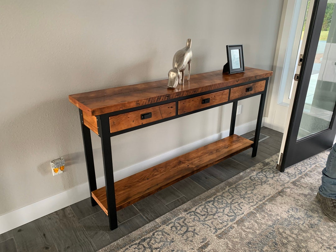 Reclaimed Wood Sofa Table With Drawers. Tv Stand. Table With Shelf. 2 ...