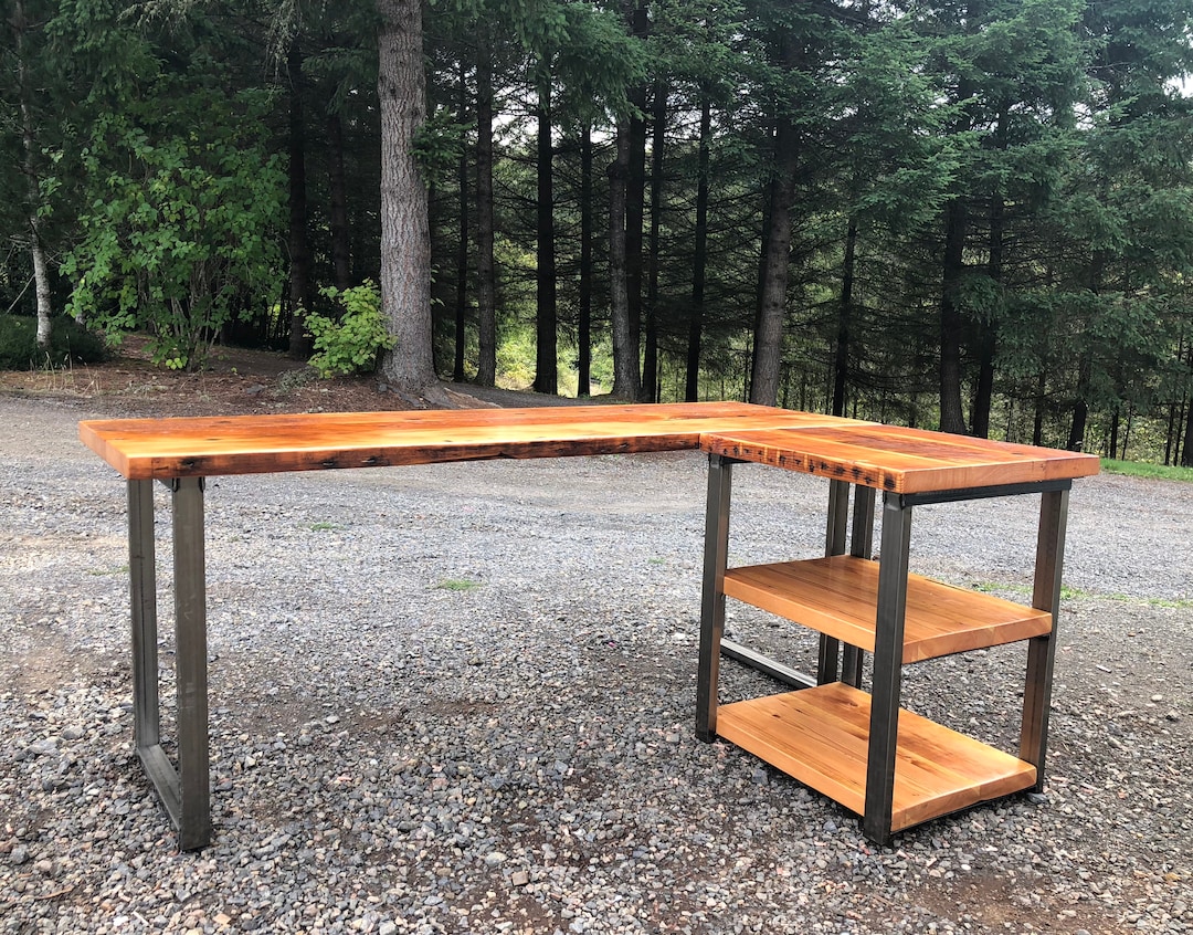 L Shaped Desk With Shelves. Industrial Desk. Reclaimed Wood Desk. Corner Desk. Modern Desk. Salvaged Wood Desk. Office Desk. Executive Desk. Etsy