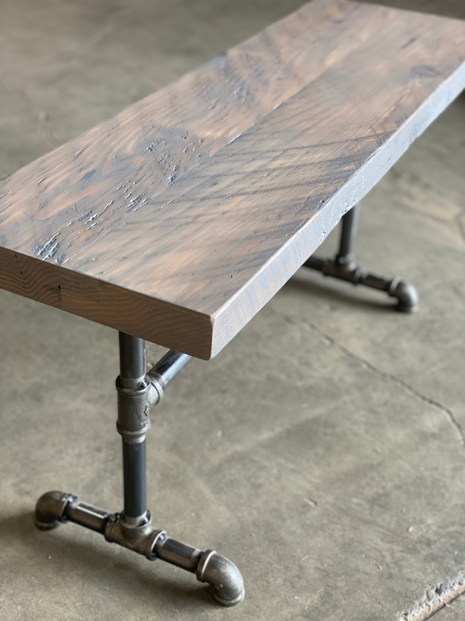 Reclaimed Wood Black Iron Pipe Bench. Industrial Bench. Wood and Steel ...