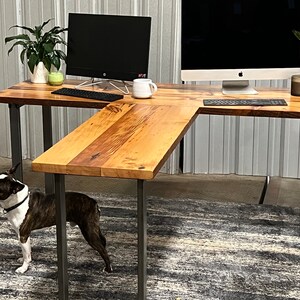 Two Piece T-shaped Desk. Reclaimed Wood Desk. Wood and Steel Desk ...