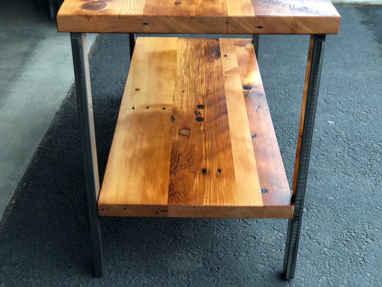 Reclaimed Wood Table With Shelf. Salvaged Table. Old Table. Industrial ...