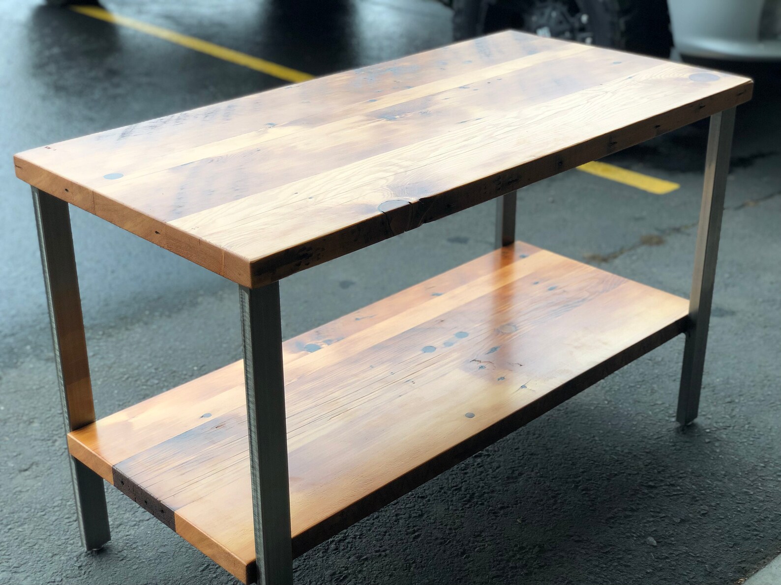 Reclaimed Wood Table With Shelf. Salvaged Table. Old Table. Industrial ...