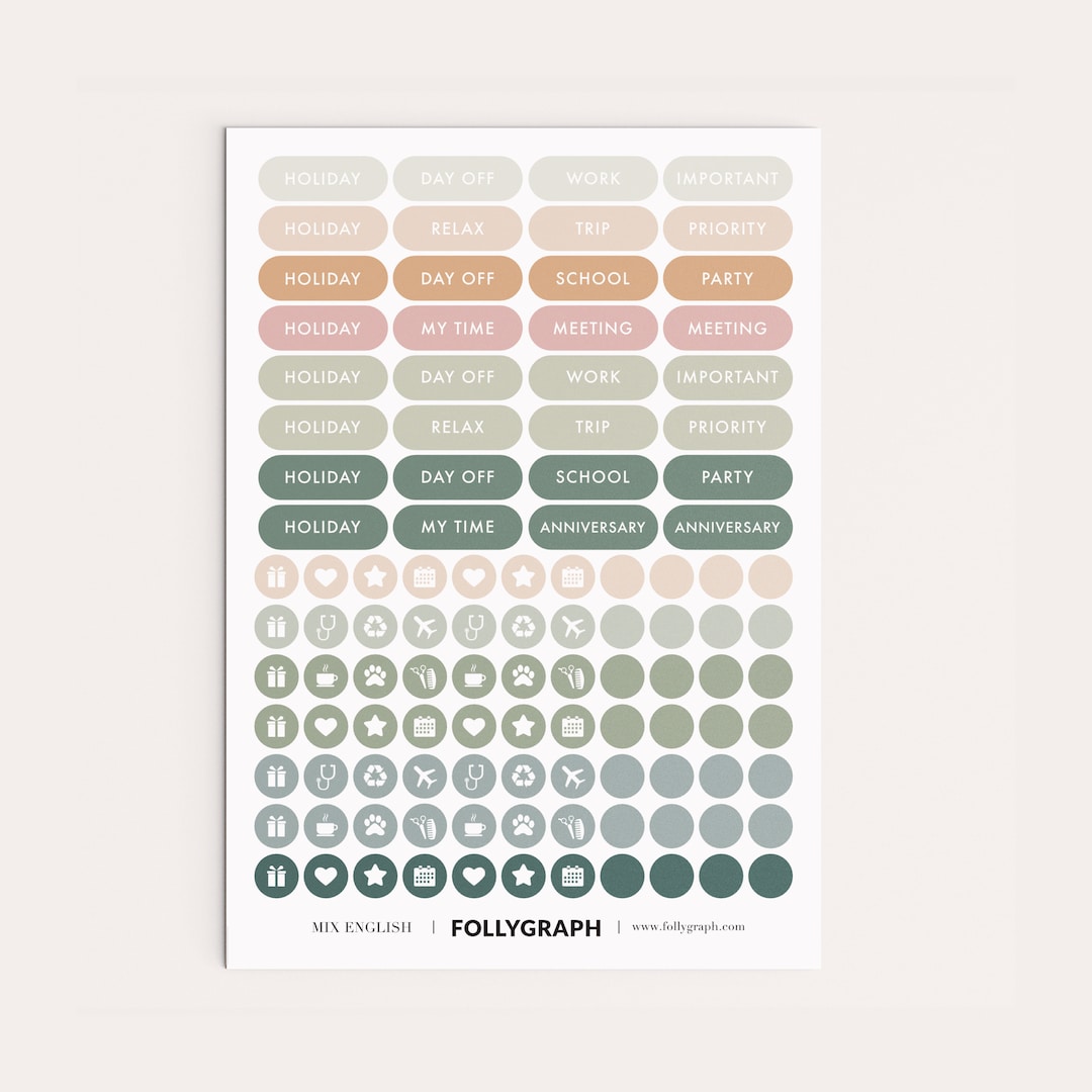 Stickers - Mix English - Sheet With 109 Stickers for Wall Planners ...
