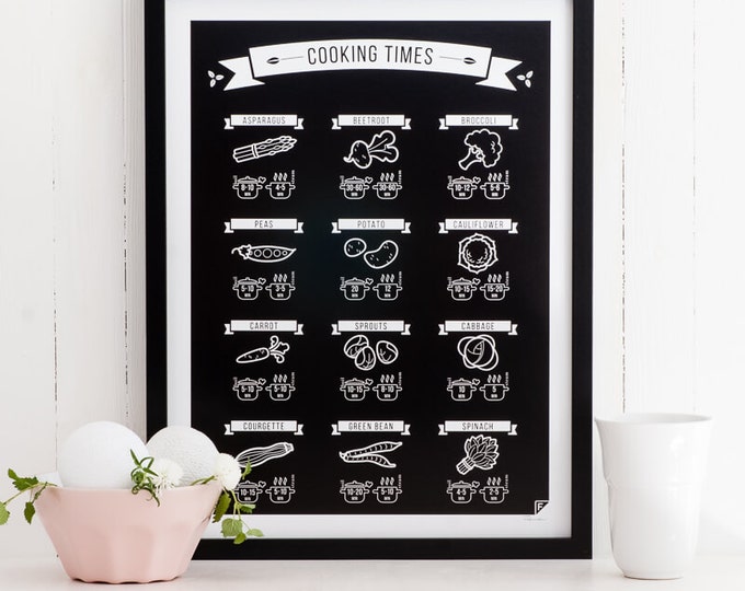 Cooking Times Kitchen Poster Scandinavian Design, Art Print, Bw, 8x10 ...