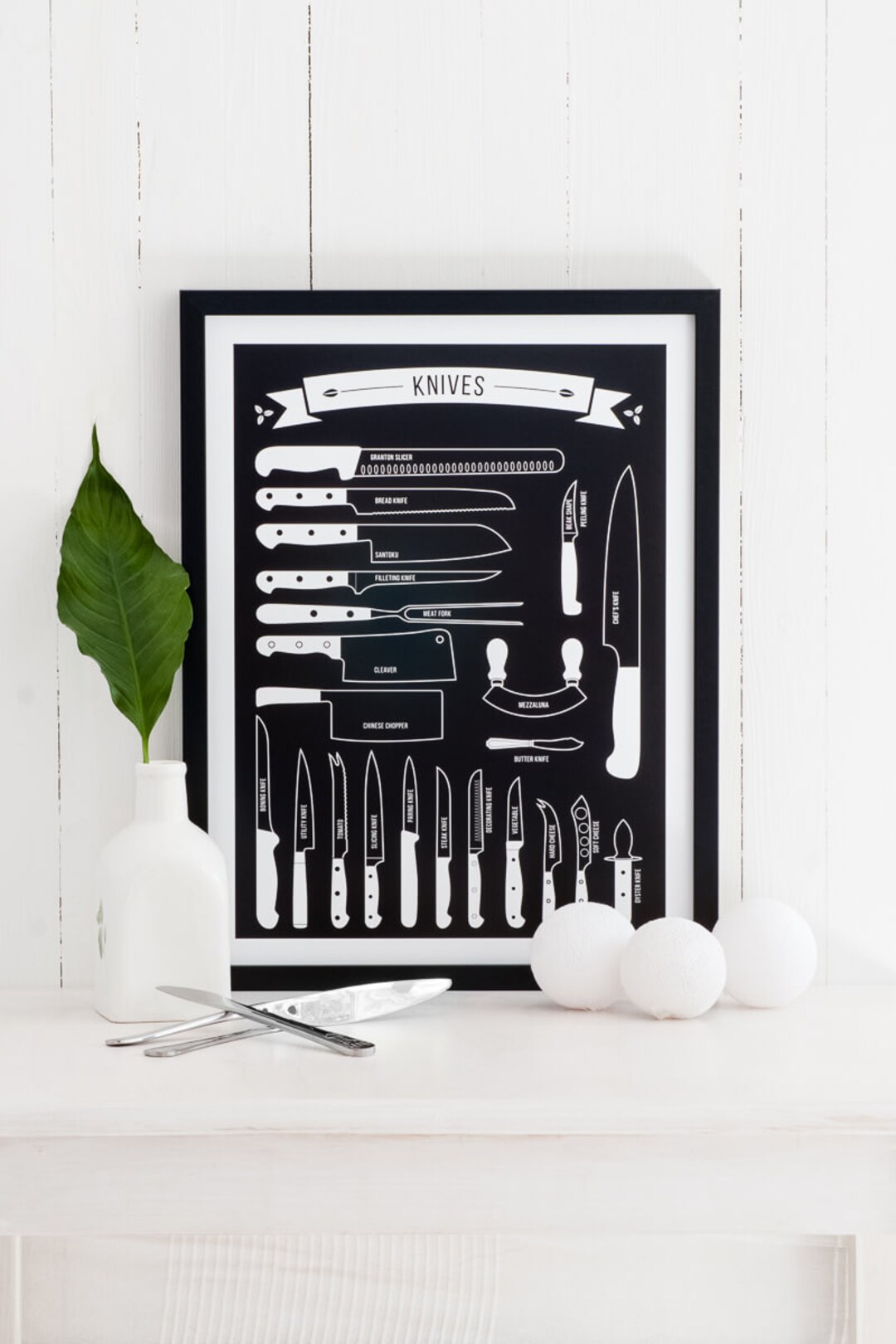 Types of Knives Kitchen Poster - Scandinavian Design Art Print, Modern ...