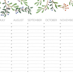 Perpetual Birthday Calendar, Wall Planner Botanical - Leaves Green ...