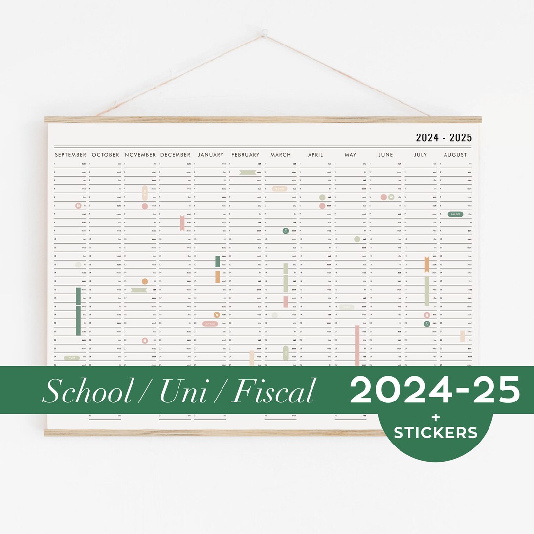 Planificador de pared académico 2024-2025 con pegatinas Calendario de ...