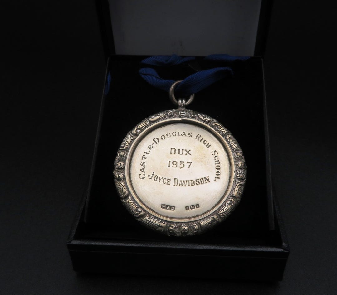 Cased Sterling Silver School Dux Medal 1957, Castle Douglas High School ...