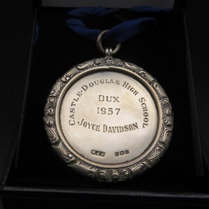 Cased Sterling Silver School Dux Medal 1957, Castle Douglas High School ...