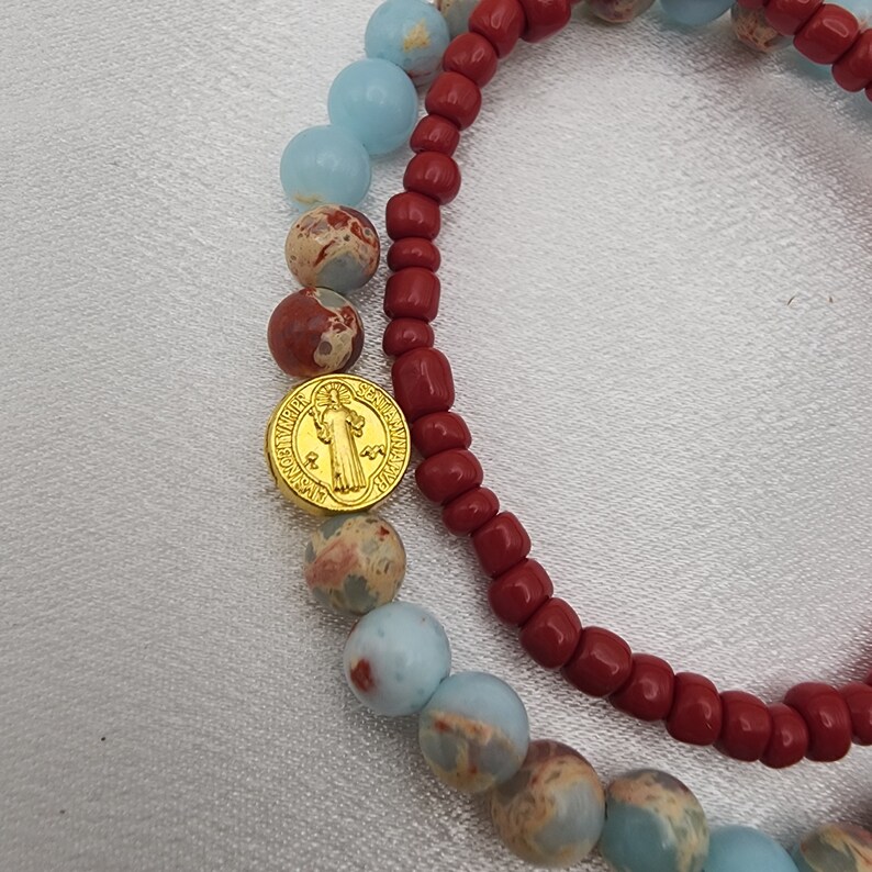 Skull Memento Mori Bracelet Set: Sky Blue Jasper & St Benedict Medal - Etsy